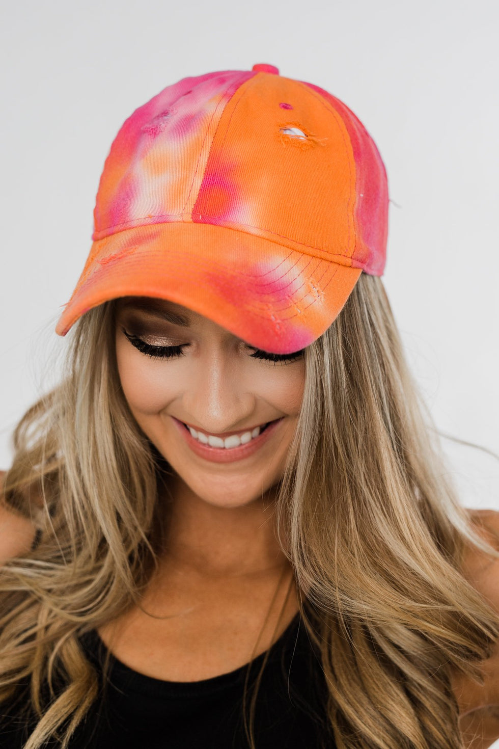 Tie Dye Distressed Ball Cap- Orange, Pink, & Red – The Pulse Boutique