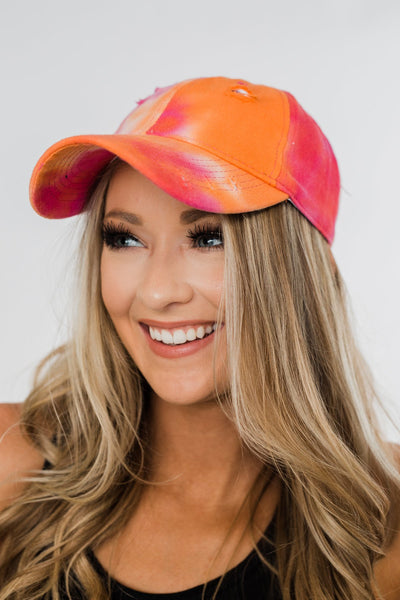 Tie Dye Distressed Ball Cap- Orange, Pink, & Red – The Pulse Boutique
