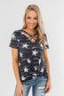 Share The Spirit Criss Cross Star Top- Navy – The Pulse Boutique
