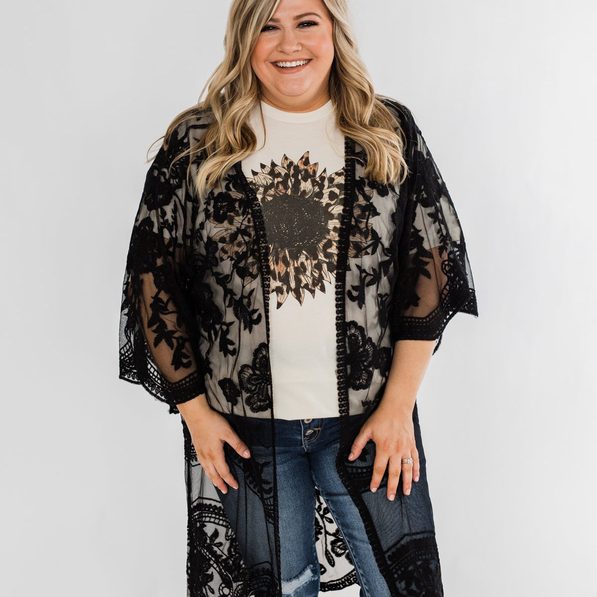 Long Sheer Floral Lace Kimono- Black – The Pulse Boutique