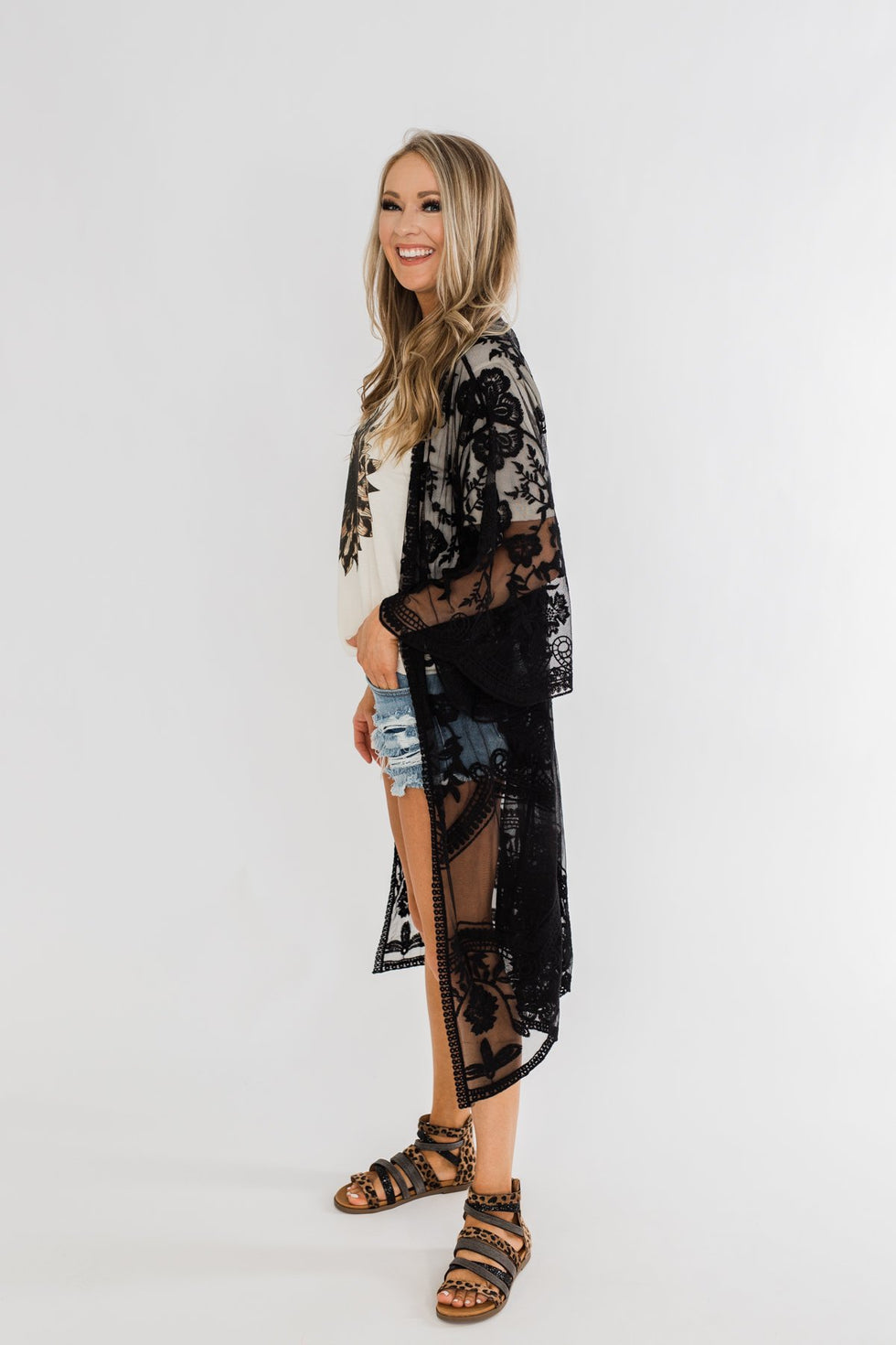 Long Sheer Floral Lace Kimono- Black – The Pulse Boutique
