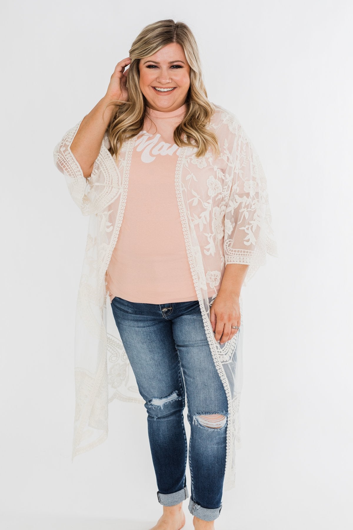 Long Sheer Floral Lace Kimono- Cream – The Pulse Boutique