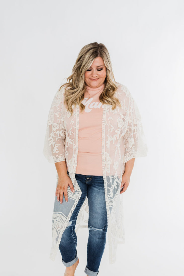 Long Sheer Floral Lace Kimono- Cream – The Pulse Boutique
