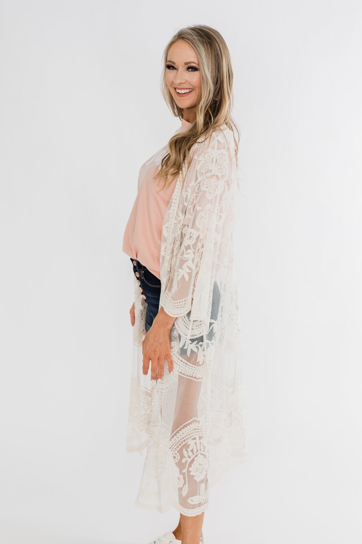 Long Sheer Floral Lace Kimono- Cream – The Pulse Boutique