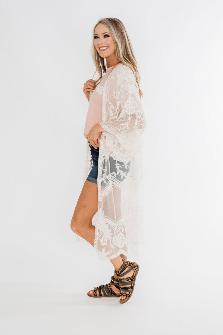 Long Sheer Floral Lace Kimono- Cream – The Pulse Boutique
