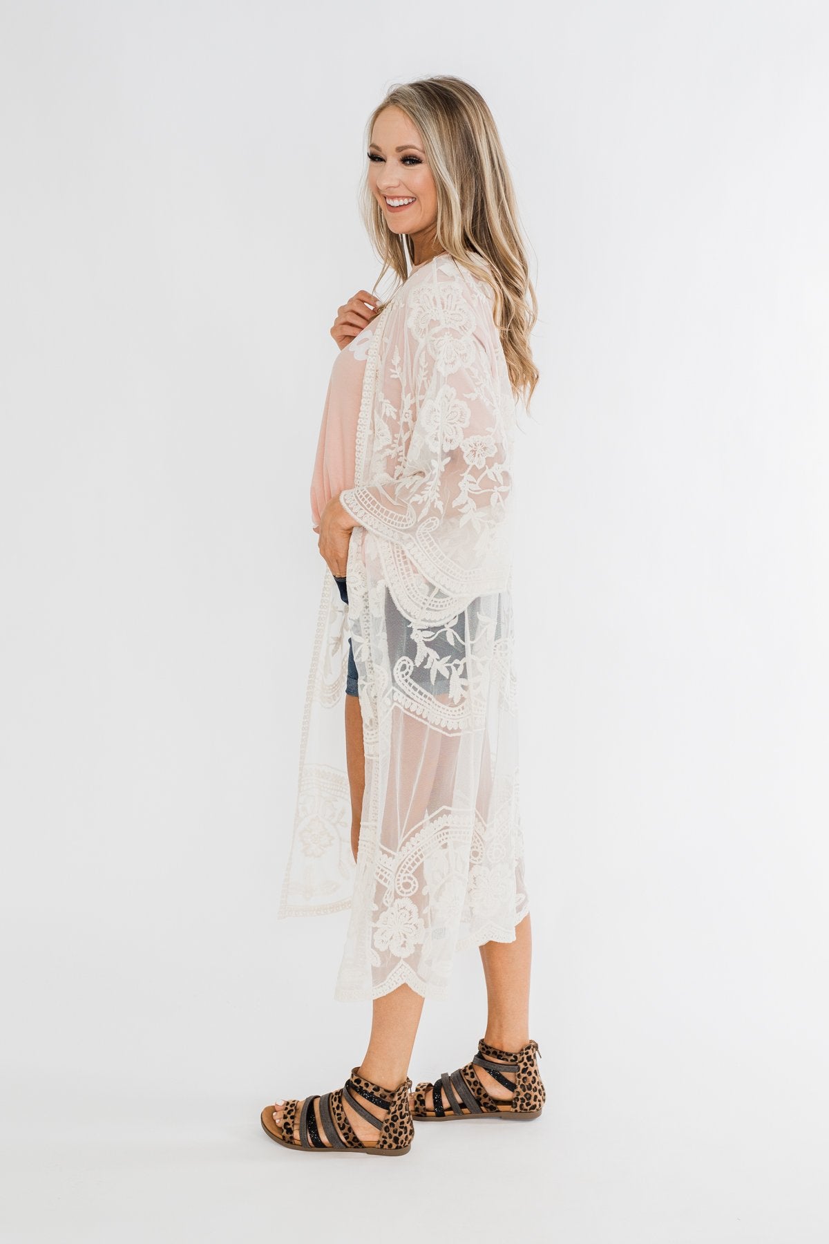 Long Sheer Floral Lace Kimono- Cream – The Pulse Boutique