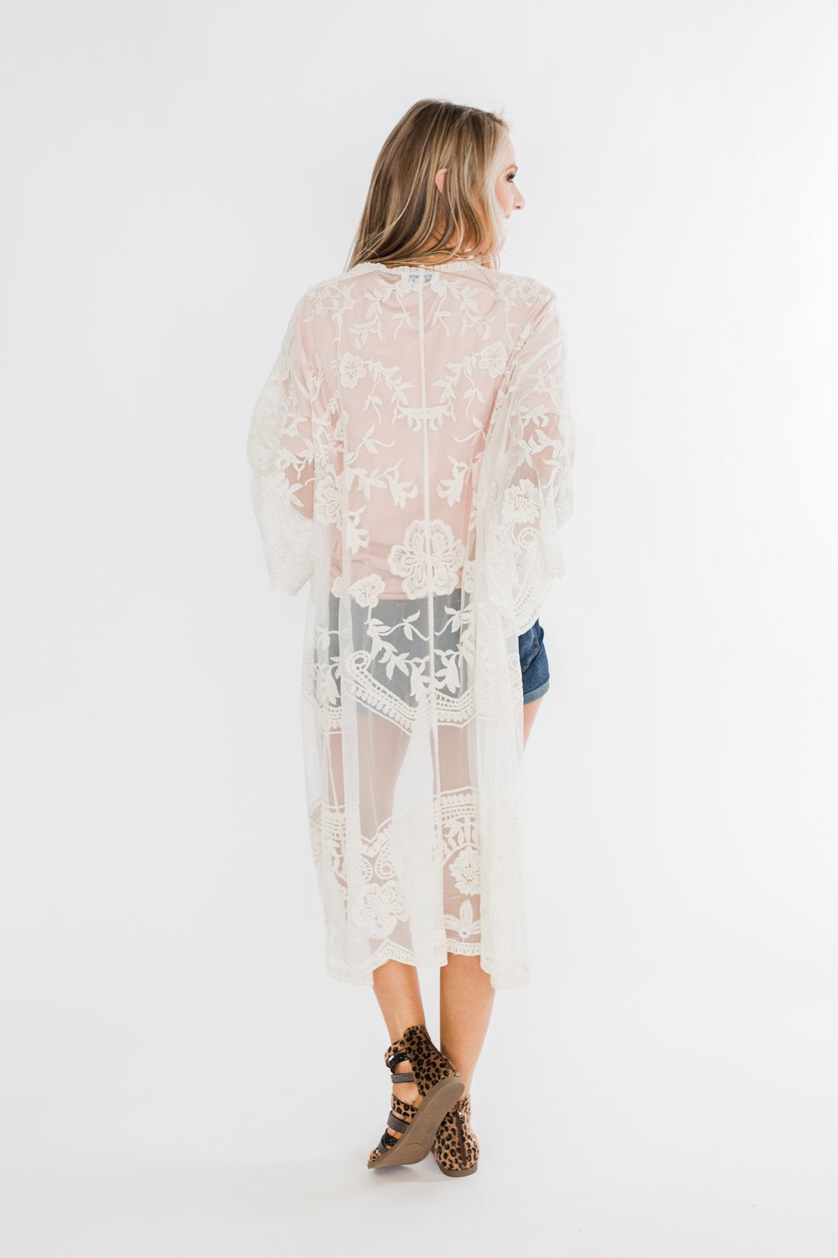 Long Sheer Floral Lace Kimono- Cream – The Pulse Boutique