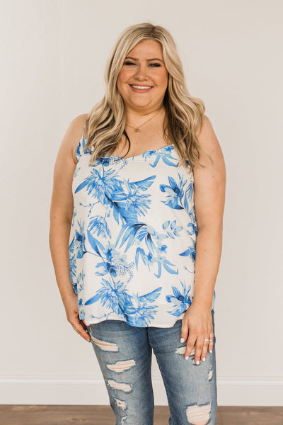 Dancing With The Wind Tropical Tank Top- Blue & Ivory – The Pulse Boutique