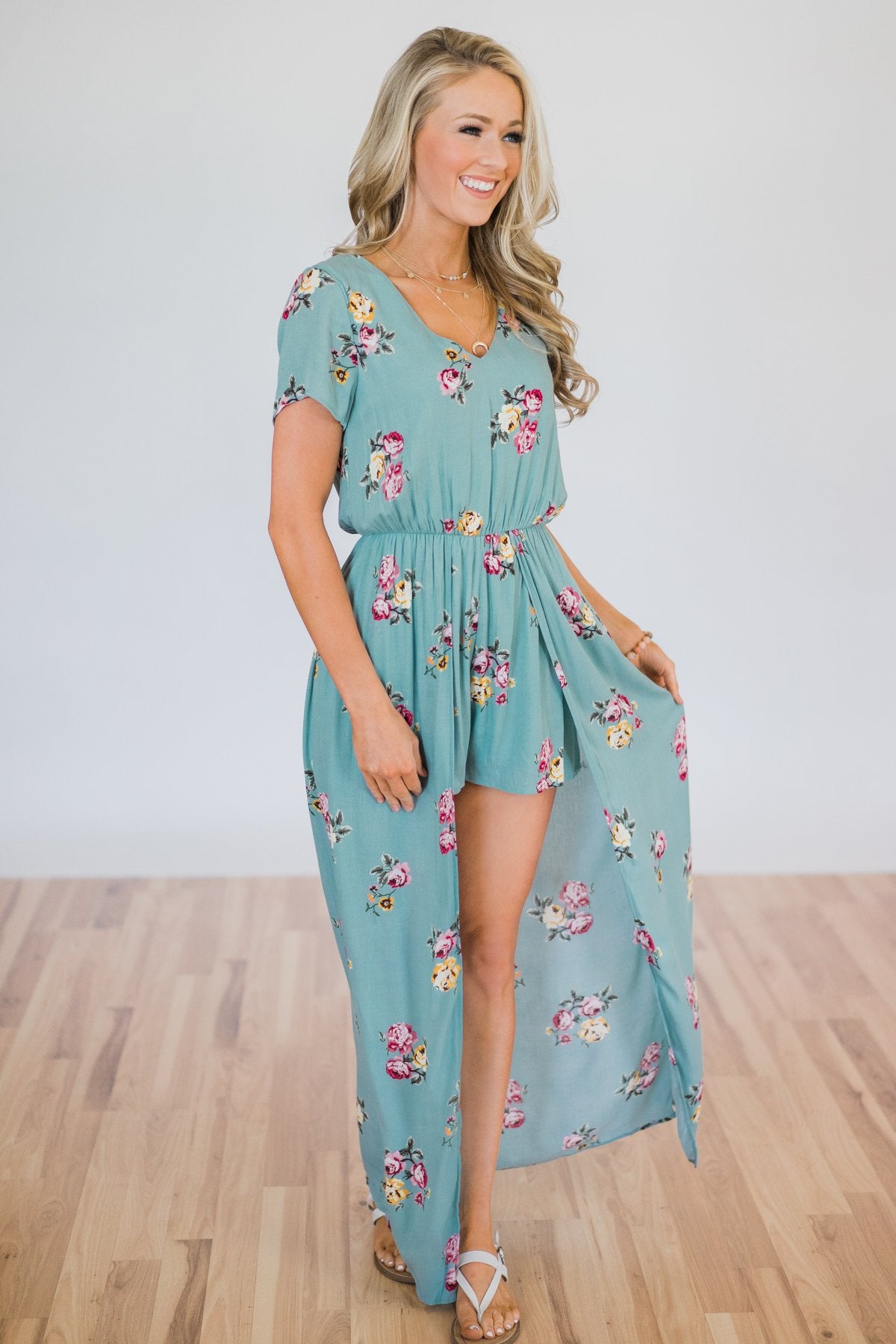 Fabulous in Floral Maxi Romper- Sky Blue – The Pulse Boutique