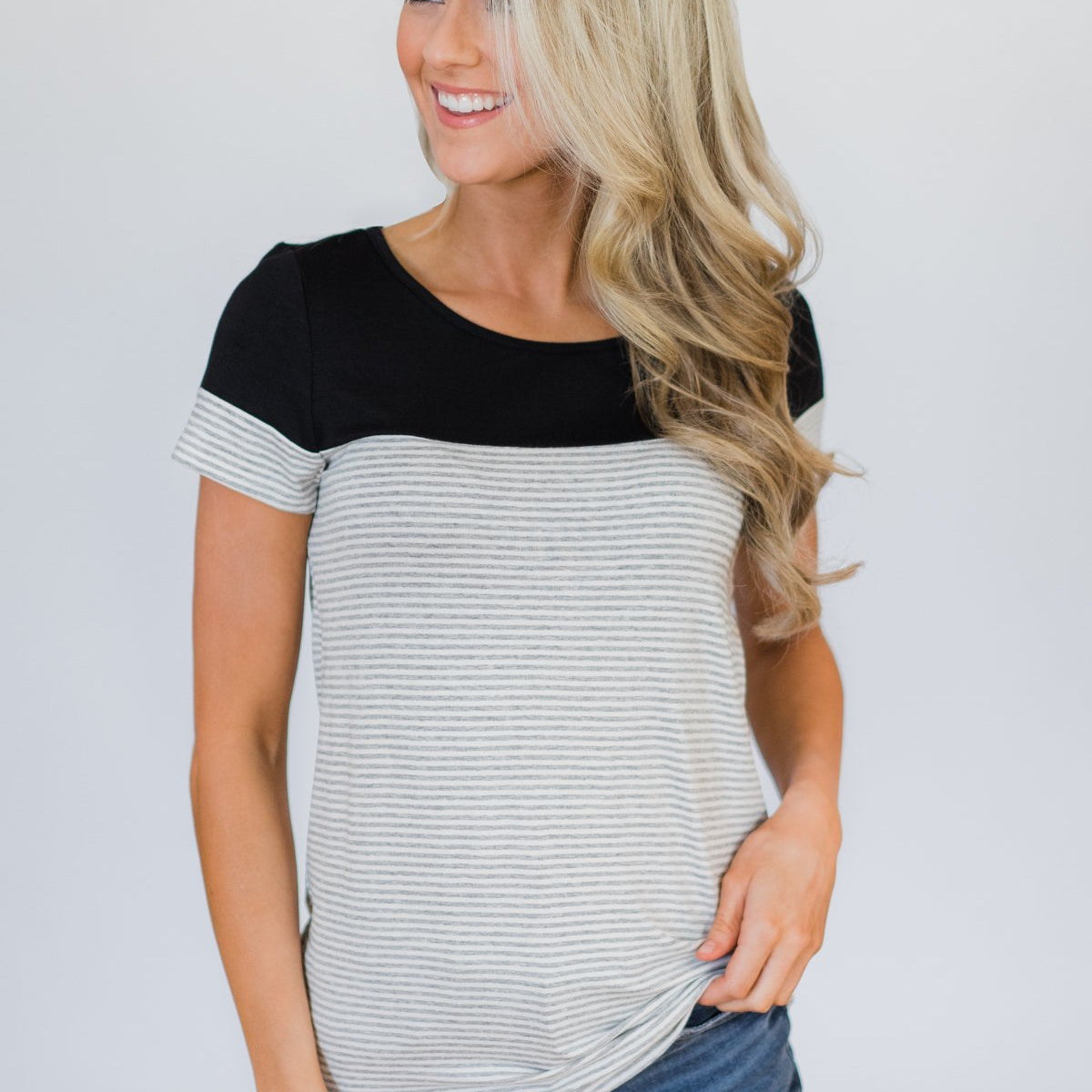 Spring Fever Short Sleeve Striped Top - Black – The Pulse Boutique