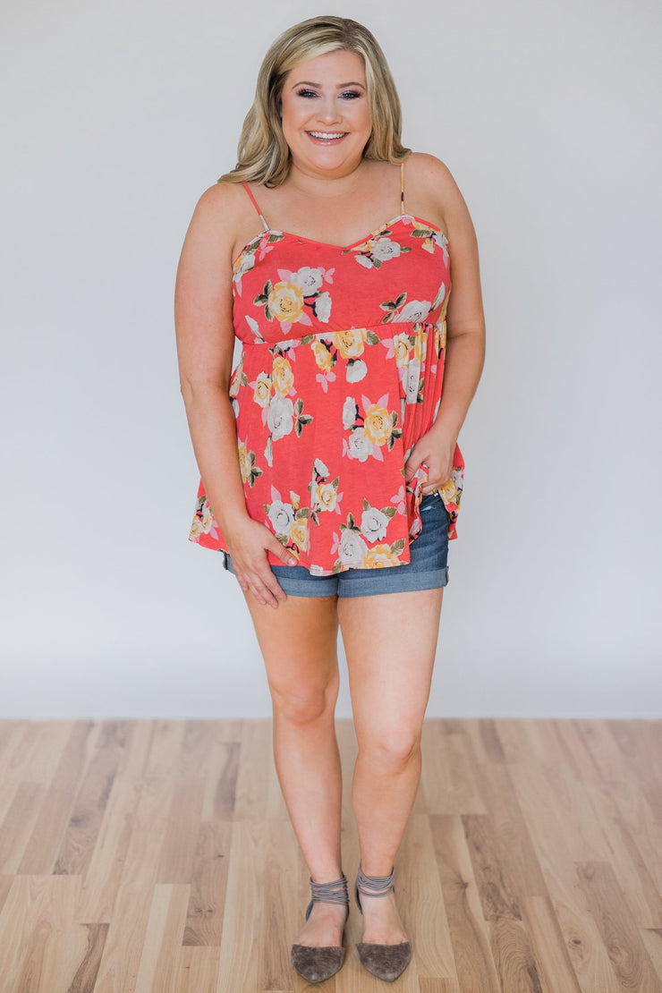 Naturally Beautiful Floral Tank Top- Coral – The Pulse Boutique