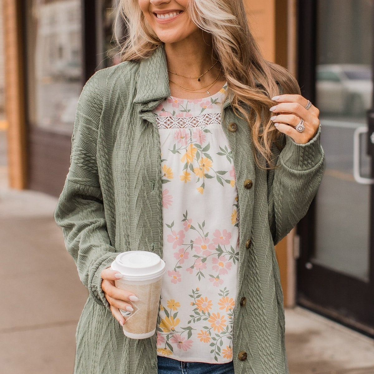 Simply Radiant Cable Knit Button Top- Olive – The Pulse Boutique