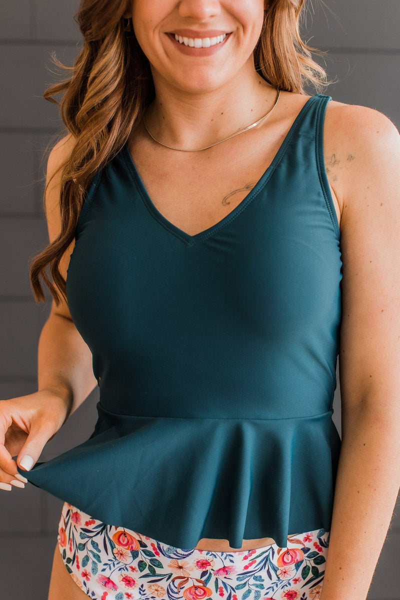 Ocean Breeze Peplum Tankini Swim Top- Teal – The Pulse Boutique
