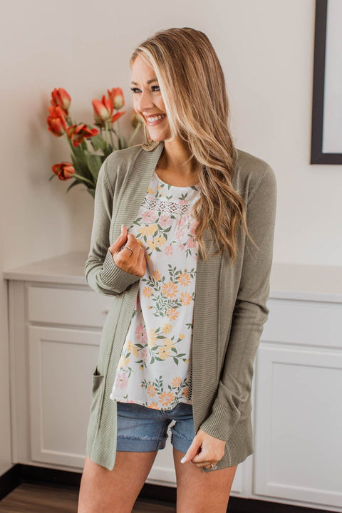 Essential Cardigan- Light Olive – The Pulse Boutique