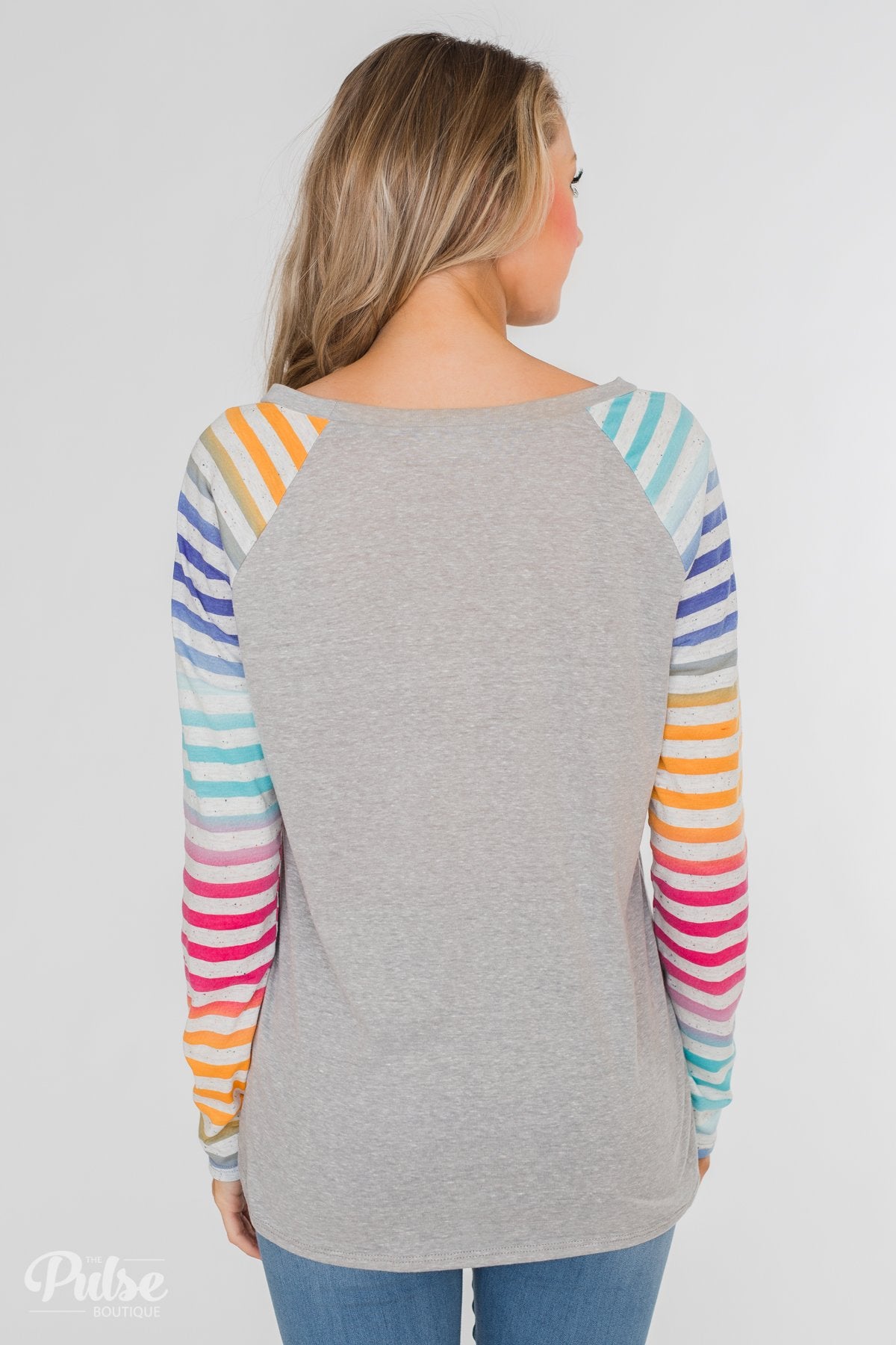 Multi-Colored Striped Sleeve Raglan Top- Grey – The Pulse Boutique