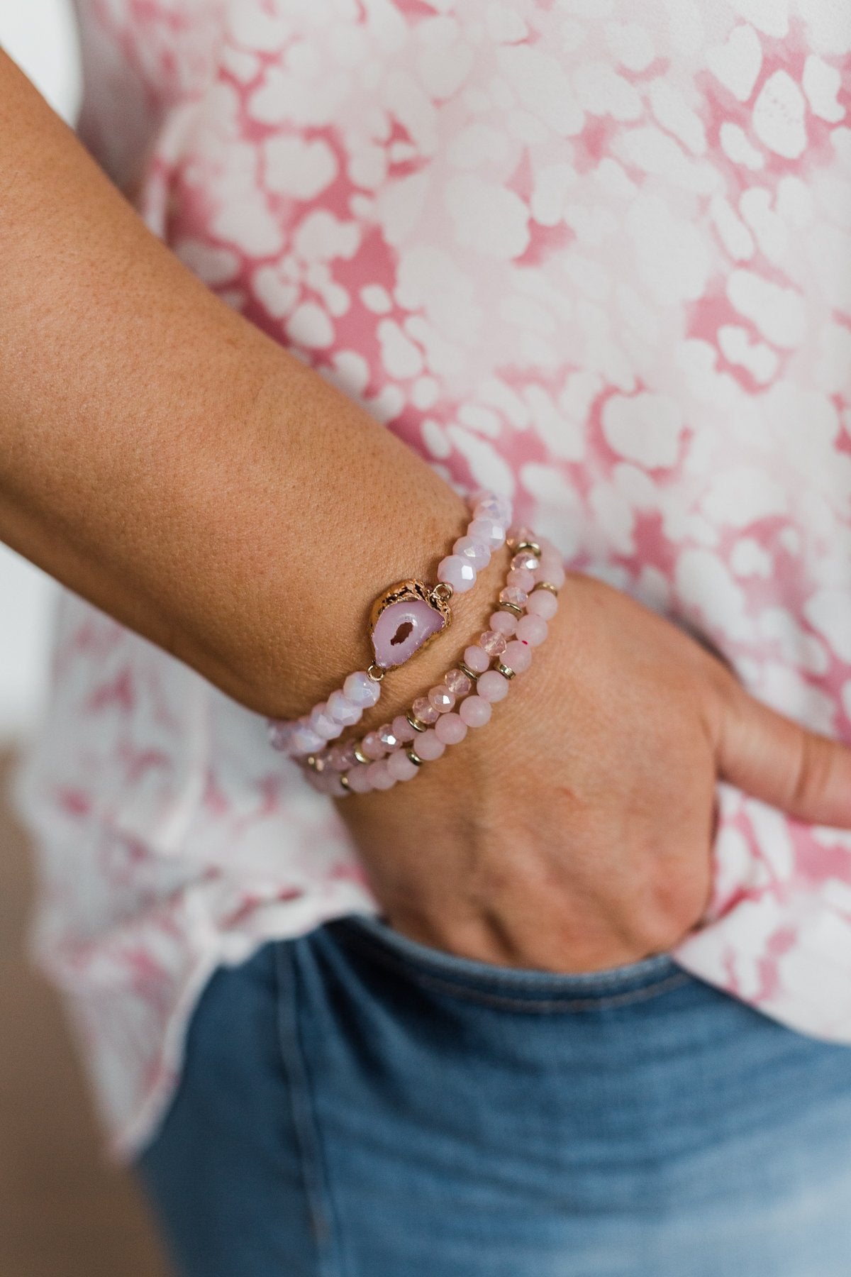 Geo Stone & Marble Bracelet Set- Light Pink – The Pulse Boutique