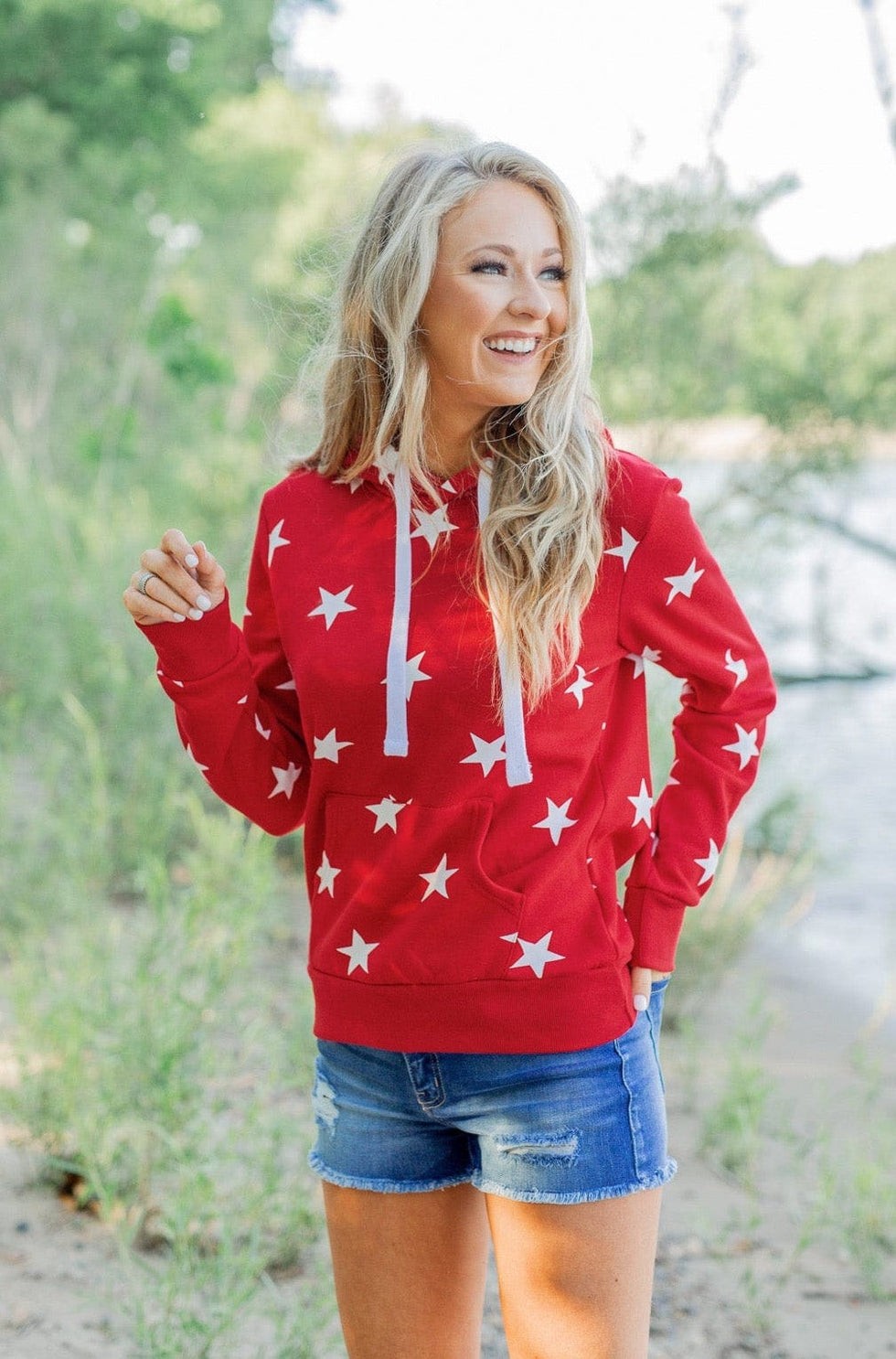 Be A Star Drawstring Hoodie- Red – The Pulse Boutique