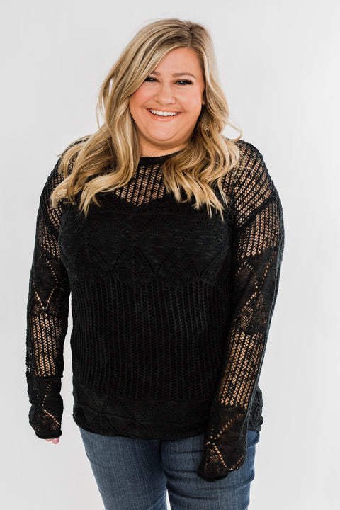 Effortless Smiles Open Knit Sweater- Black – The Pulse Boutique