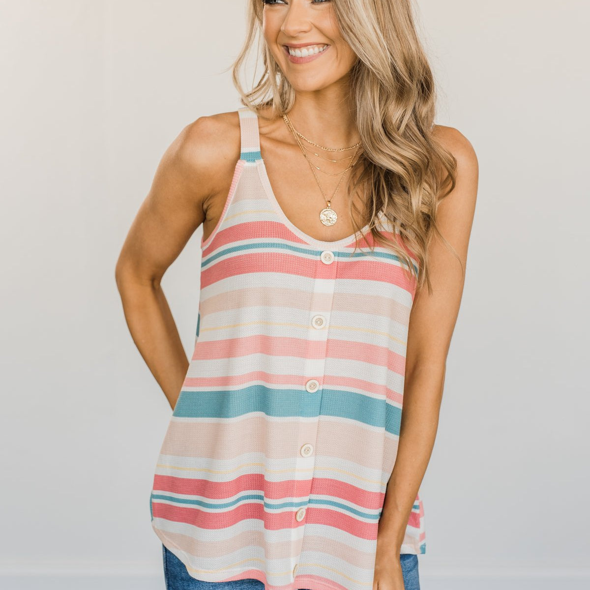 Limitless Love Striped Tank Top- Peach & Coral – The Pulse Boutique