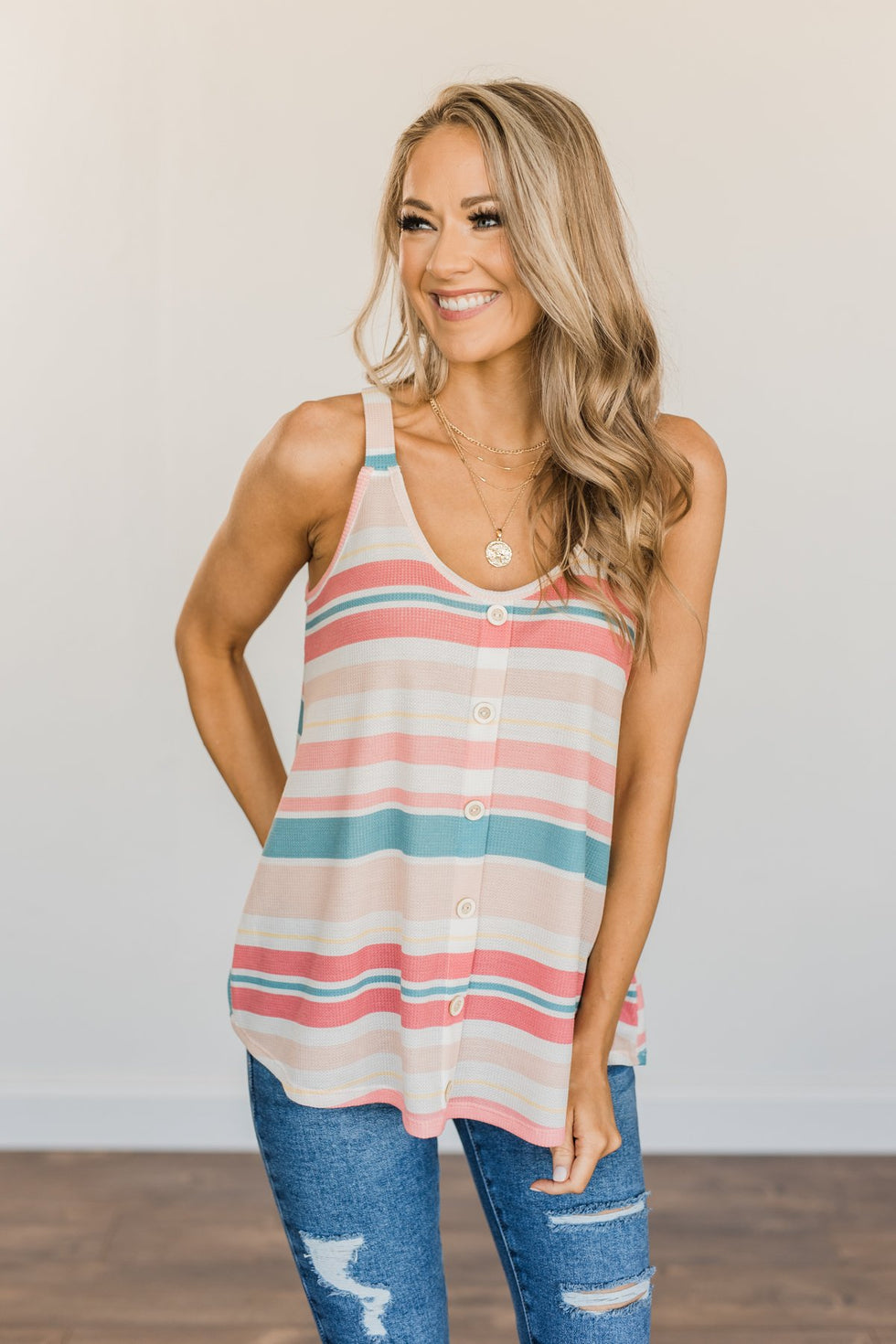 Limitless Love Striped Tank Top- Peach & Coral – The Pulse Boutique