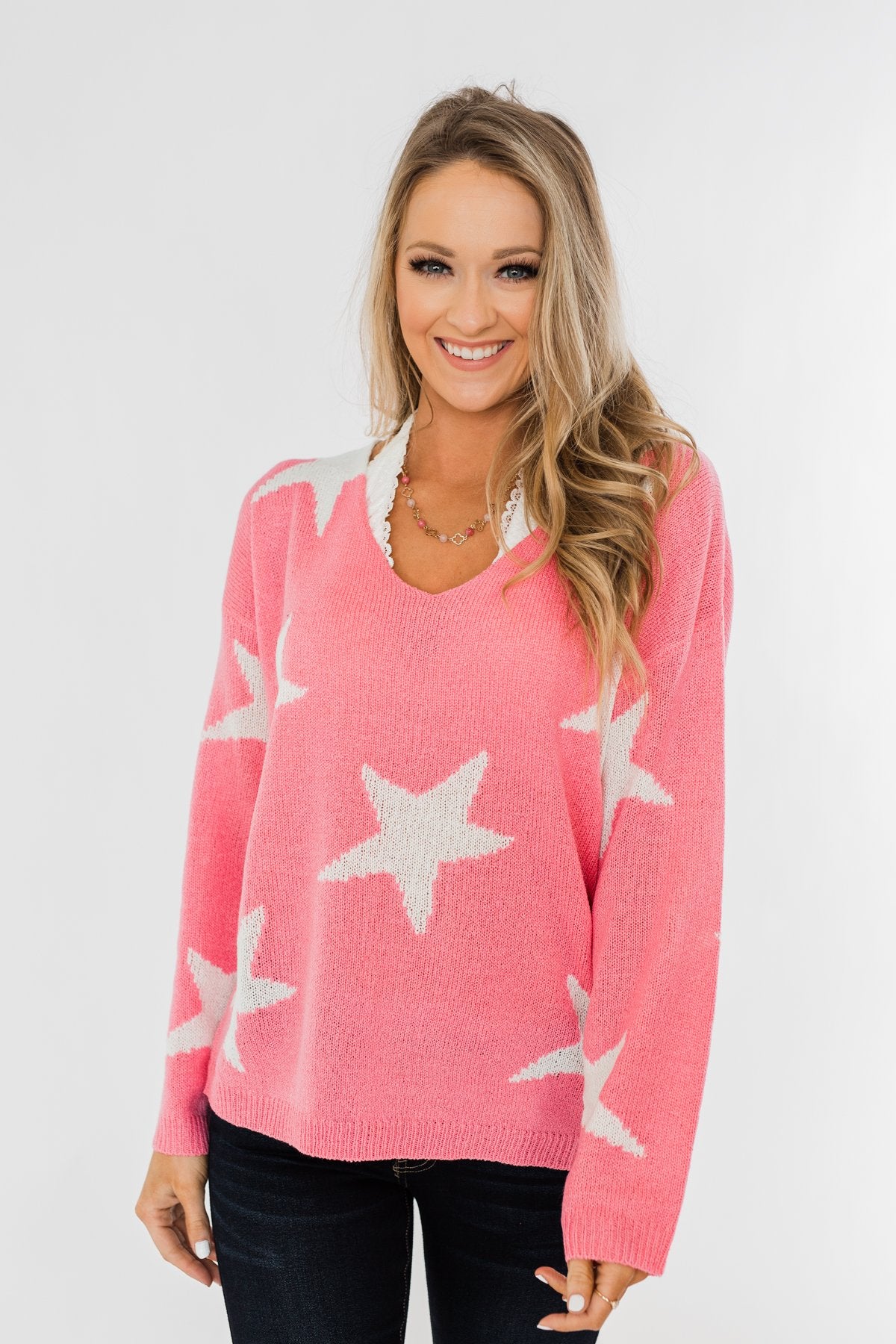 Wishing On A Star Knitted Sweater- Vibrant Pink – The Pulse Boutique