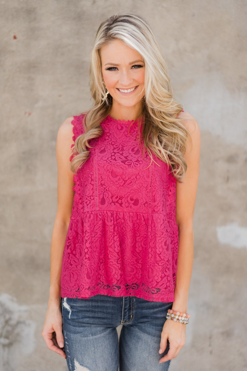 Flirty in Lace Tank Top - Fuchsia – The Pulse Boutique