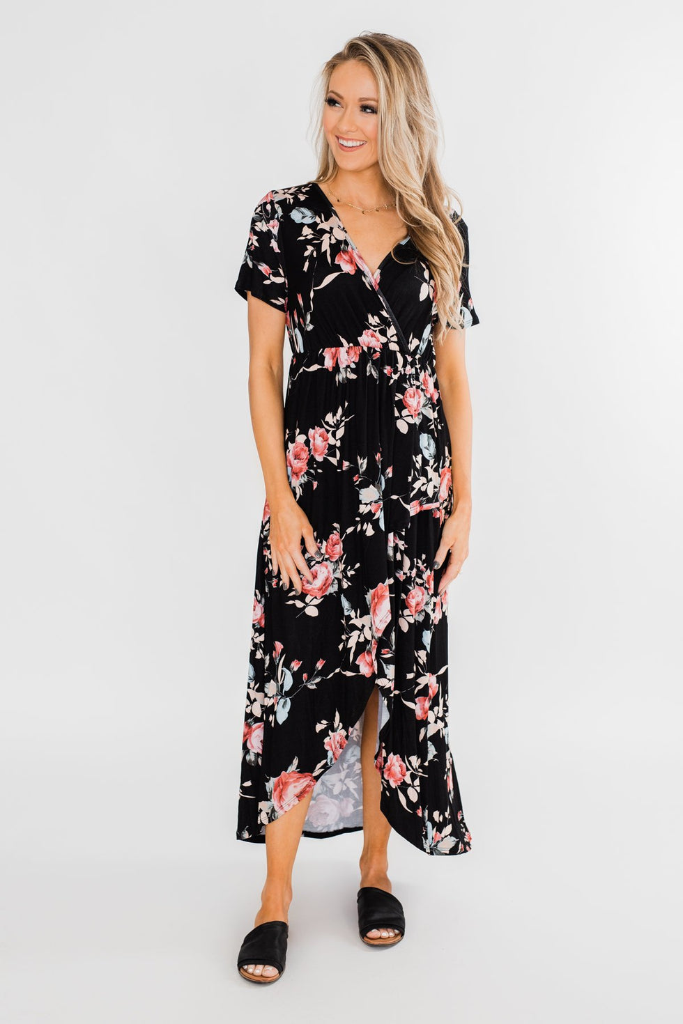 Promise To Keep Hi-Low Floral Maxi Dress- Black – The Pulse Boutique