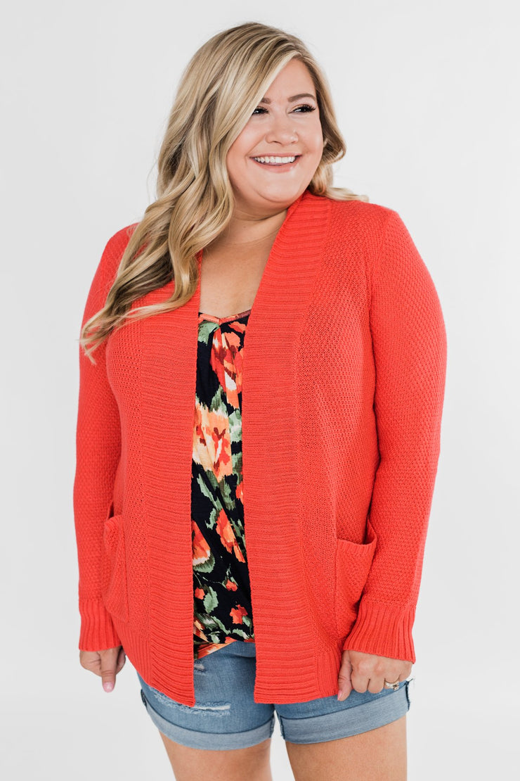 Welcoming To You Knitted Cardigan- Vibrant Coral – The Pulse Boutique