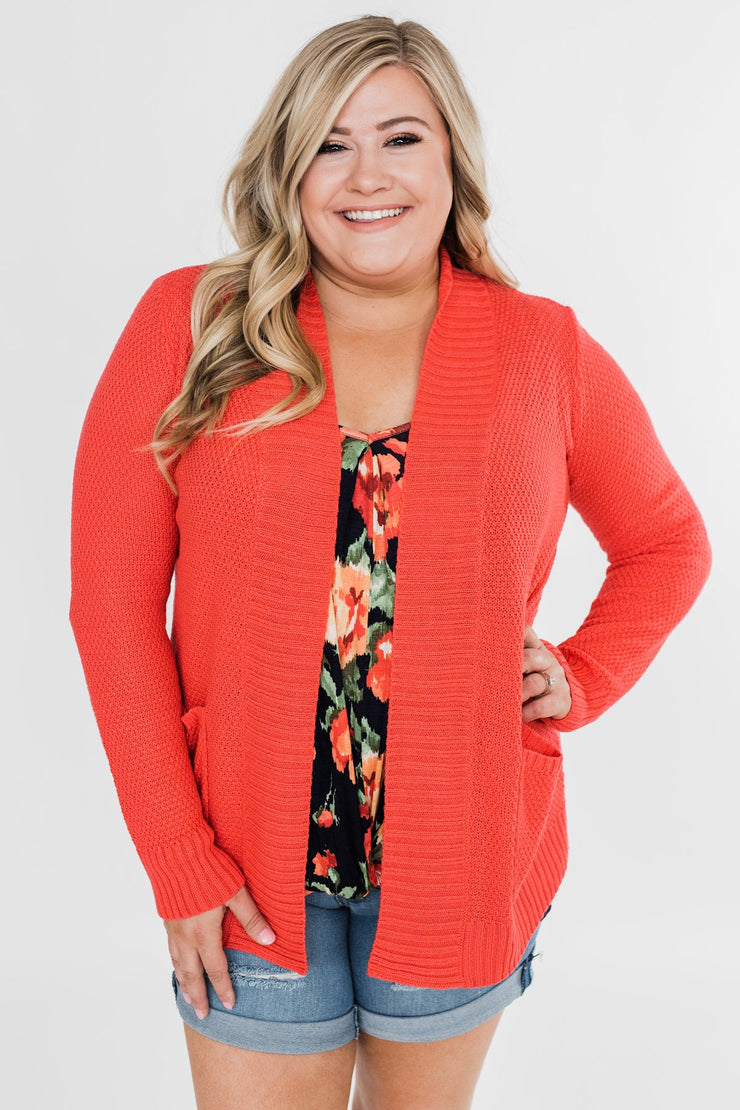 Welcoming To You Knitted Cardigan- Vibrant Coral – The Pulse Boutique