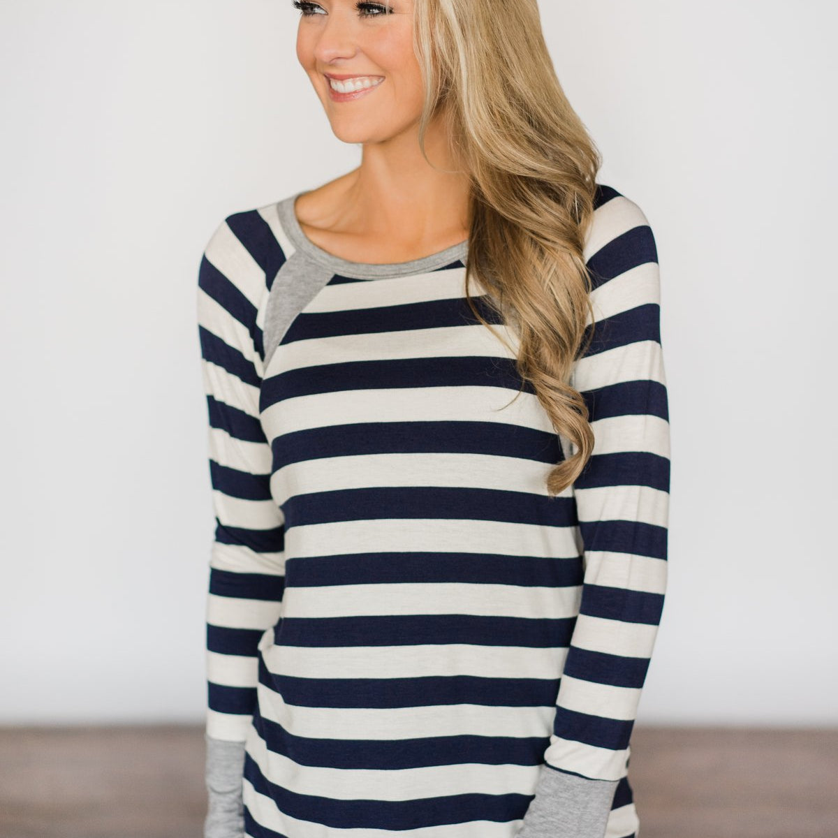 Navy & Grey Striped Top – The Pulse Boutique