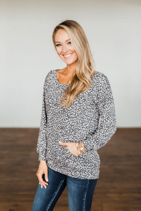Wild Little Thing Animal Print Pullover- Charcoal & Taupe – The Pulse ...