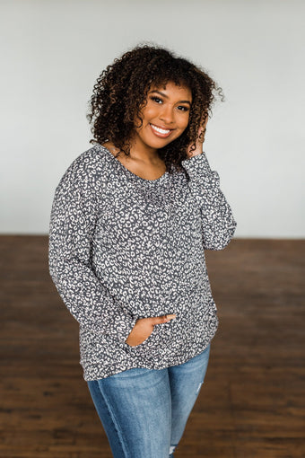 Wild Little Thing Animal Print Pullover- Charcoal & Taupe – The Pulse ...