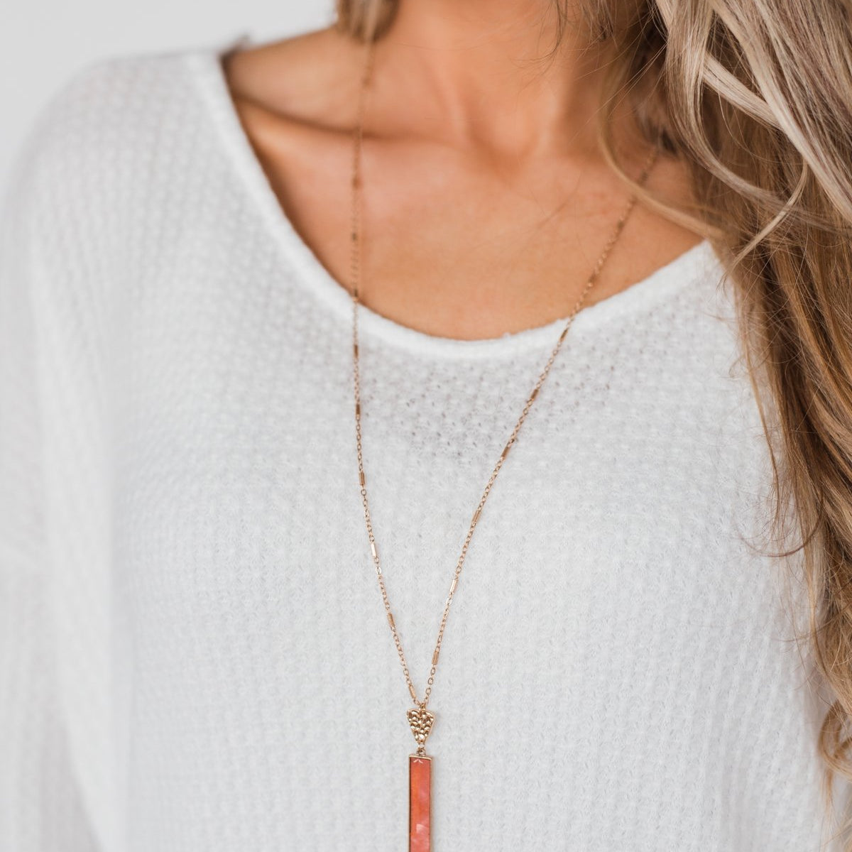 Cute & Simple Long Rectangle Necklace- Peach – The Pulse Boutique