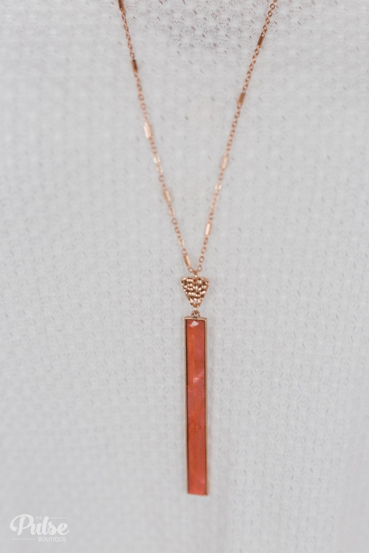 Cute & Simple Long Rectangle Necklace- Peach – The Pulse Boutique