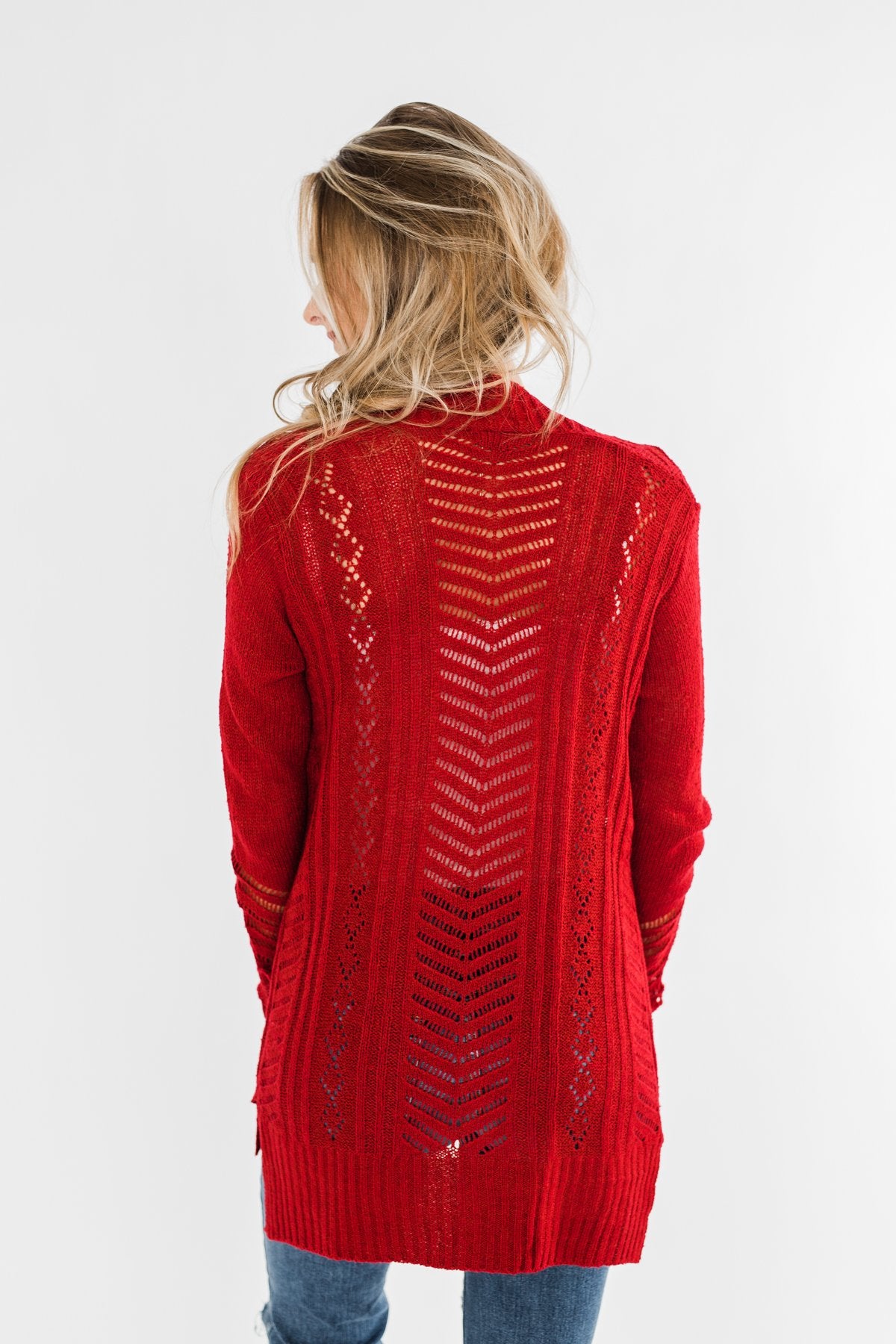 Open Front Pointelle Cardigan- Holiday Red – The Pulse Boutique