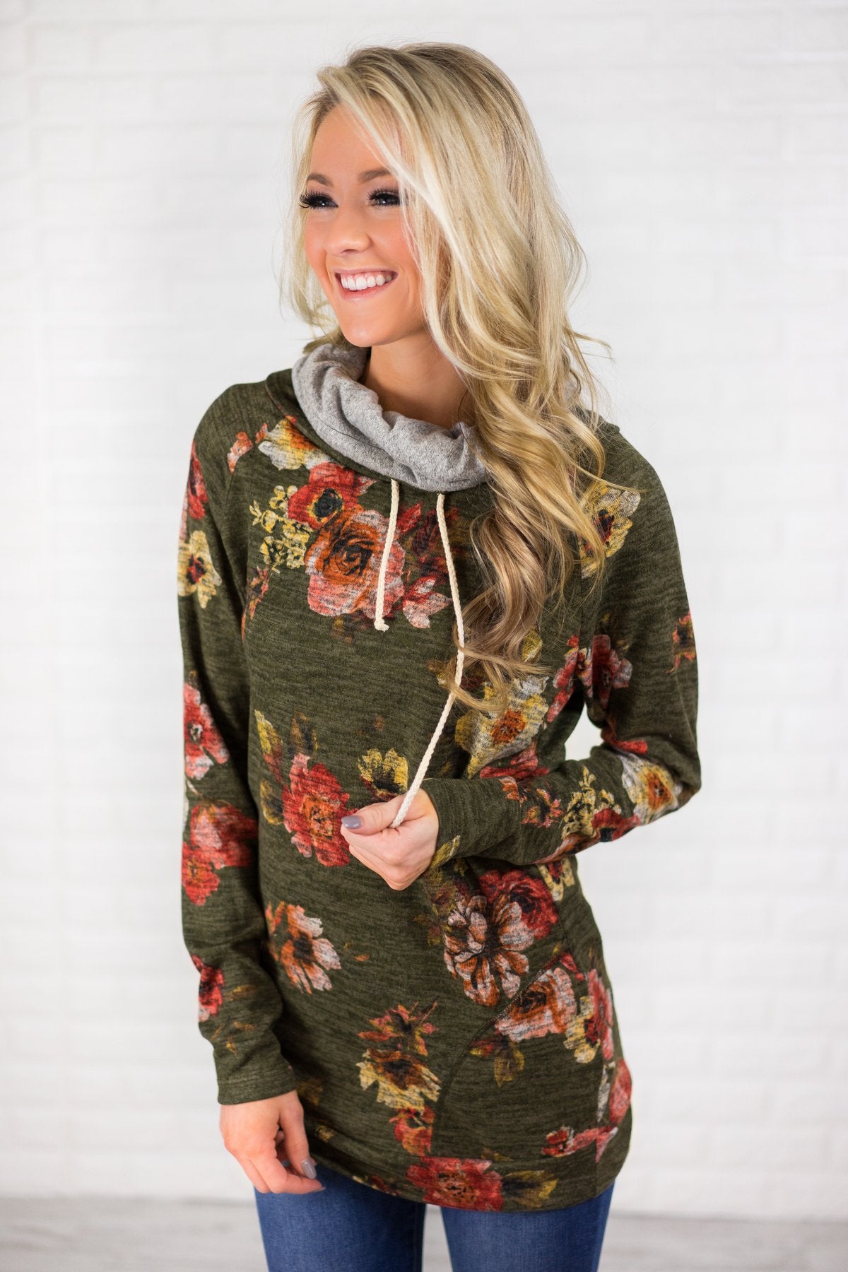 Floral Cowl Neck Tunic Top ~ Olive – The Pulse Boutique