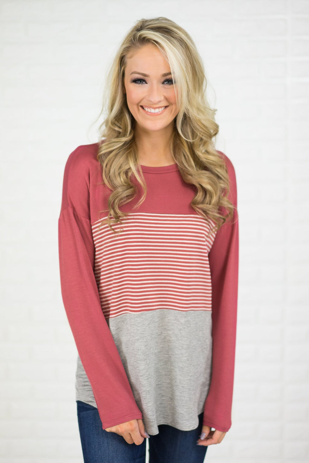 Mauve Striped Colorblock top – The Pulse Boutique