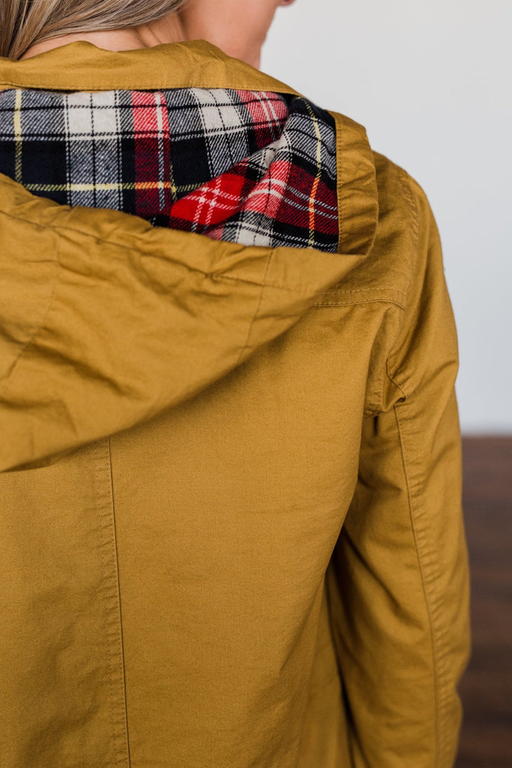 Flannel Lined Hood Utility Jacket- Mustard – The Pulse Boutique