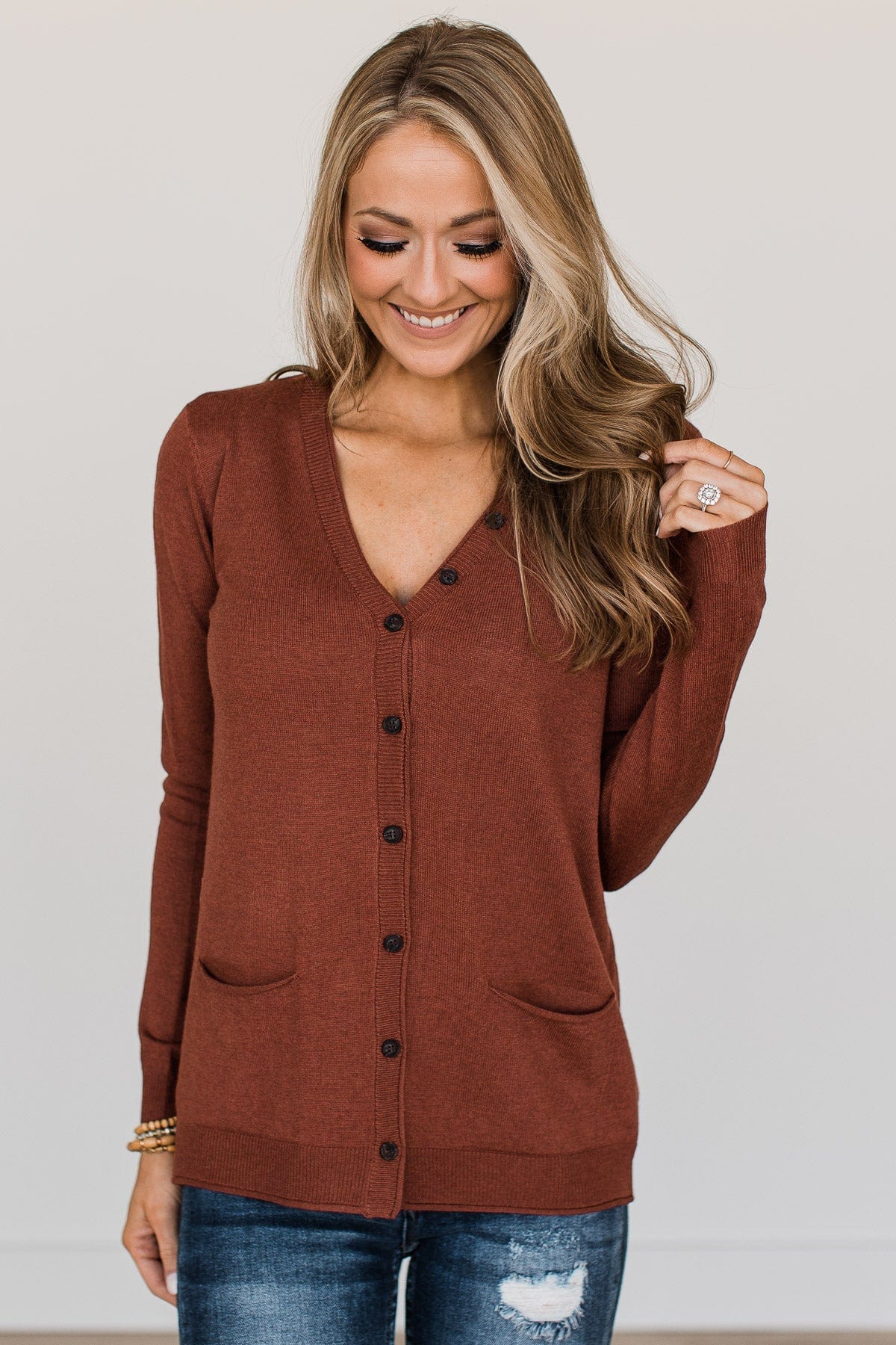What Matters Most Button Cardigan- Dark Rust – The Pulse Boutique