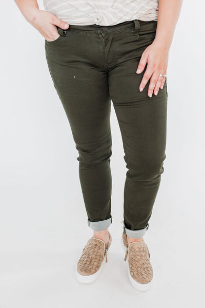 Rubberband Colored Skinny Jeans- Olive – The Pulse Boutique