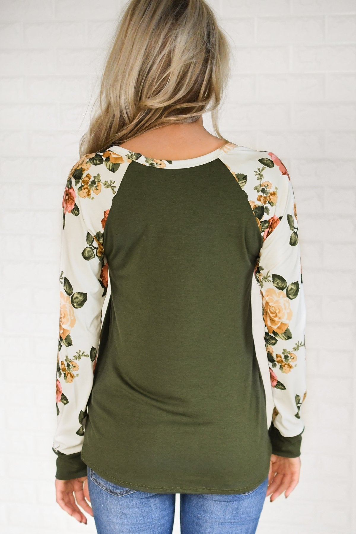 The One for Me Floral Sleeve Olive Top – The Pulse Boutique