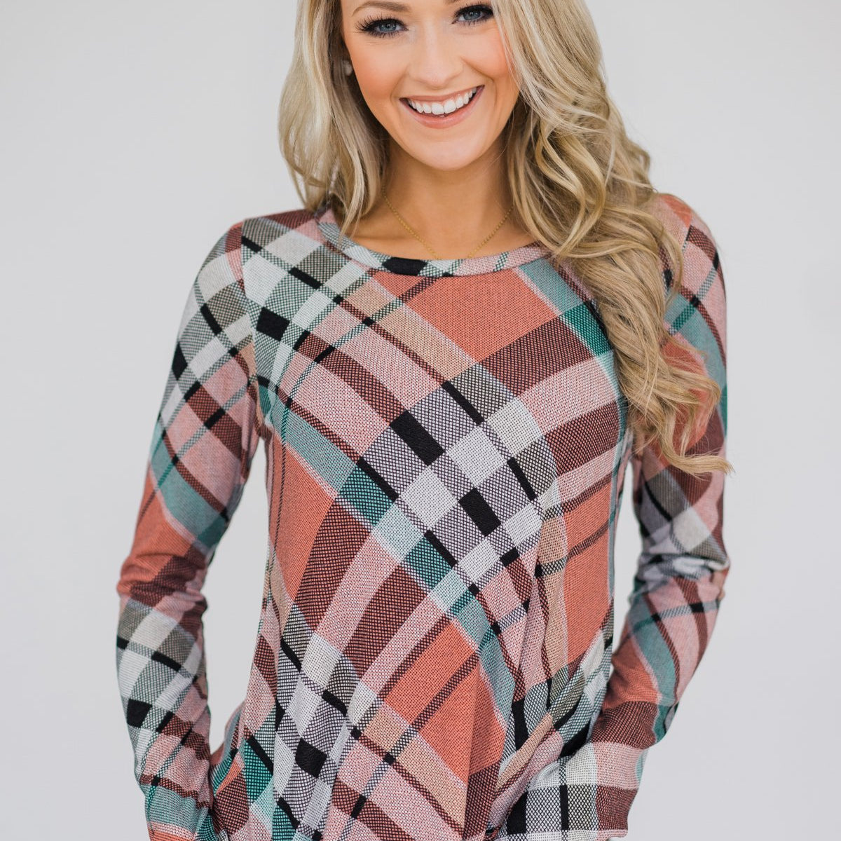 Plaid Twist Top- Peachy Orange – The Pulse Boutique