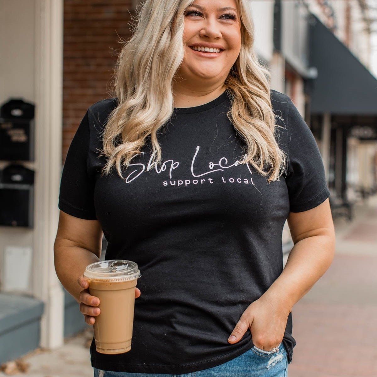 "Shop Local, Support Local" Graphic Tee- Black – The Pulse Boutique