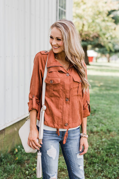 One Thing Right Lightweight Zip Up Jacket- Rust – The Pulse Boutique