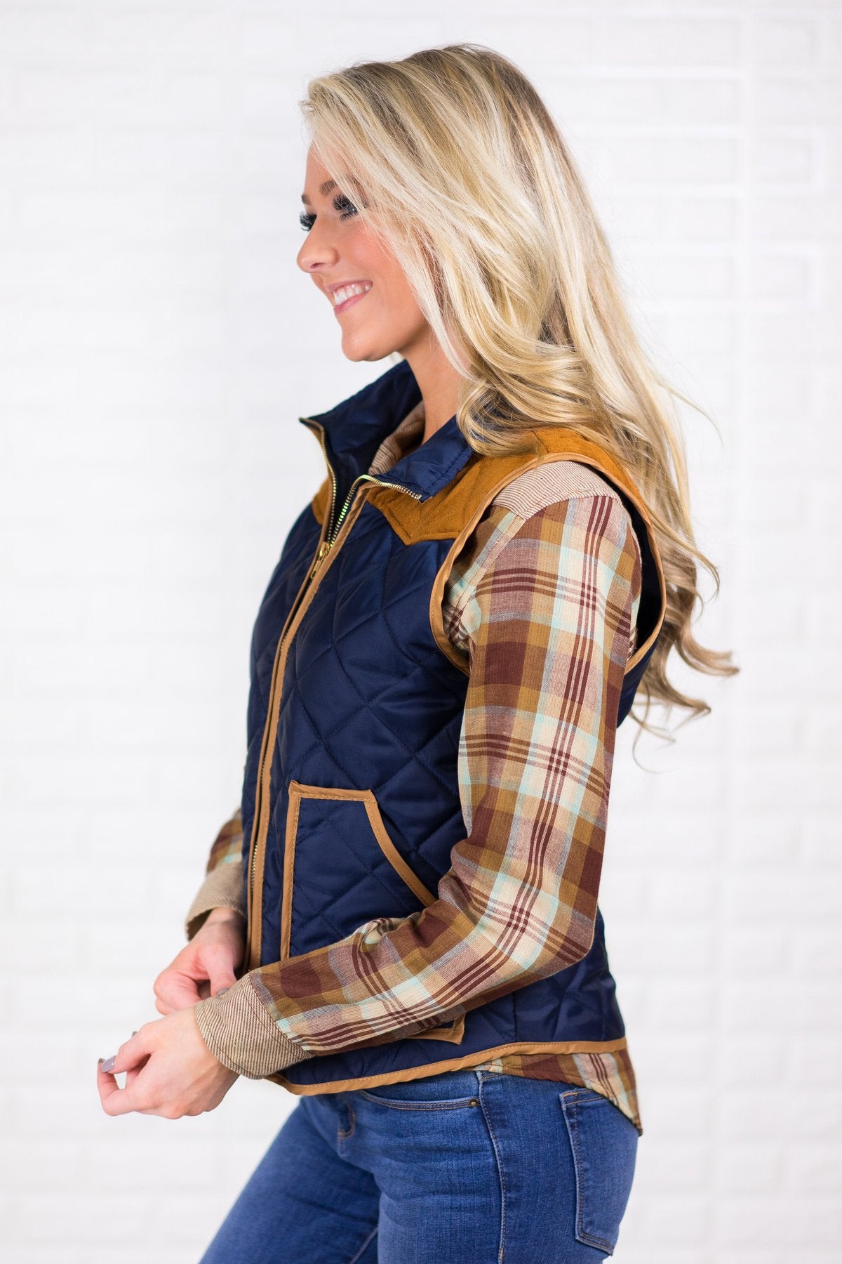 Navy & Suede Zip Up Vest – The Pulse Boutique