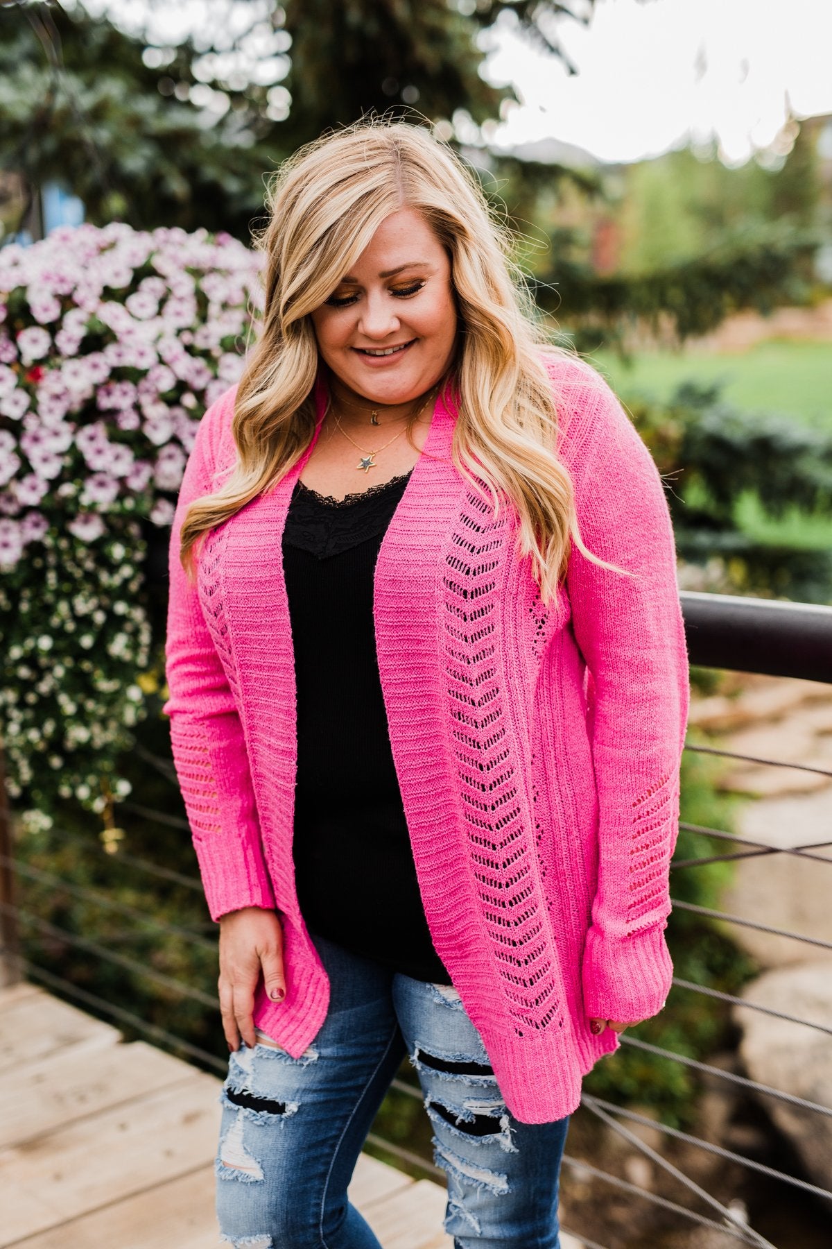 Open Front Pointelle Cardigan- Pink – The Pulse Boutique