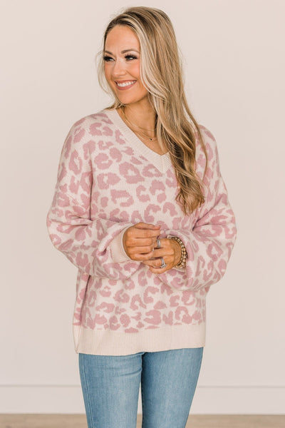 Wildly Confident Leopard Print Sweater- Cream & Mauve Pink – The Pulse ...