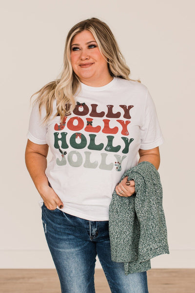 "Holly Jolly" Graphic Tee- White – The Pulse Boutique