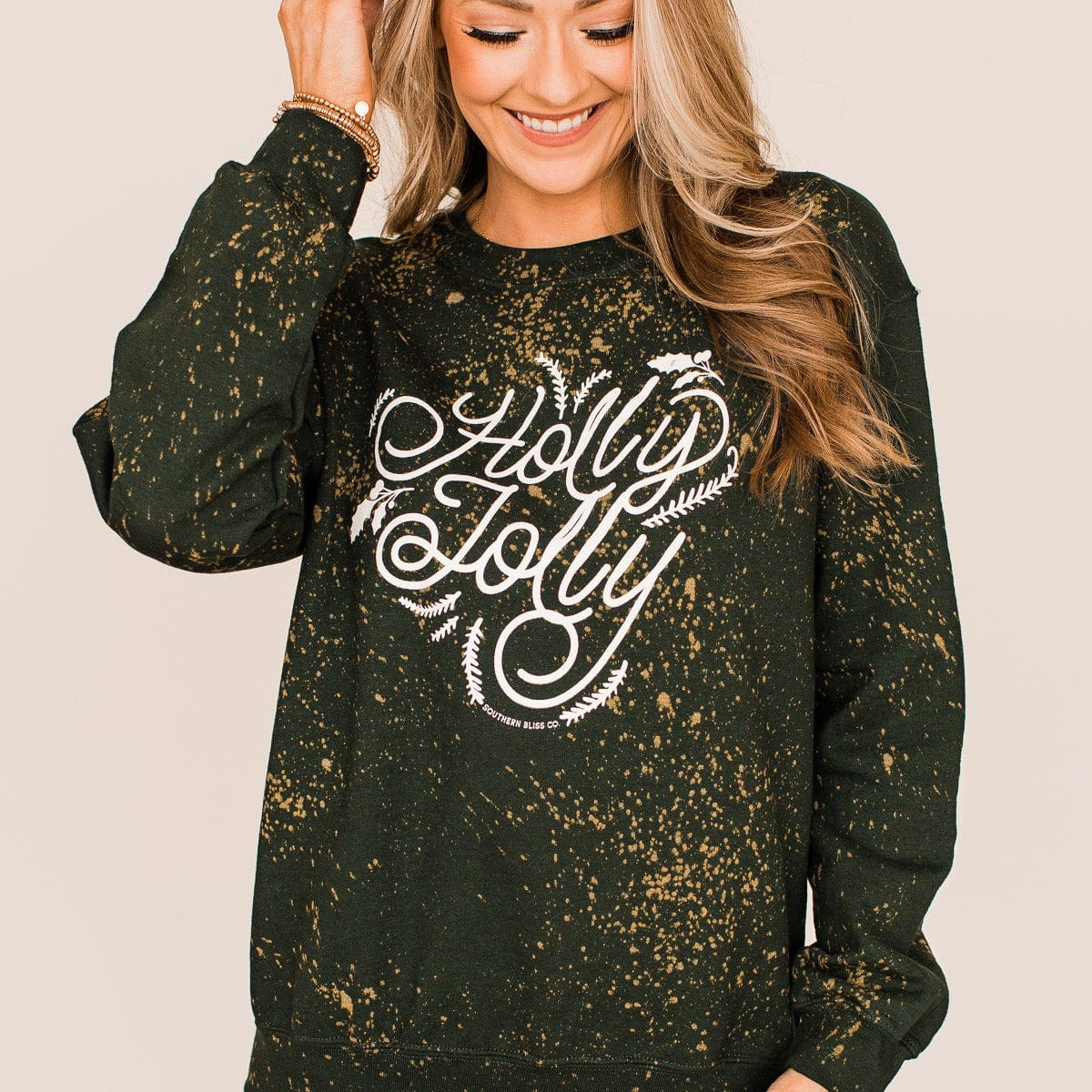 "Holly Jolly" Bleached Pullover- Wintergreen – The Pulse Boutique