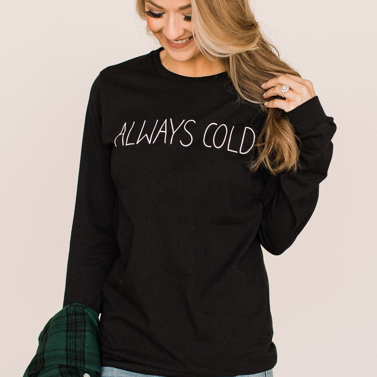 "Always Cold" Long Sleeve Graphic Tee- Black – The Pulse Boutique
